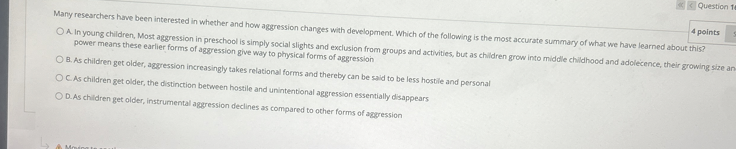 Solved Question 1A. ﻿In young children, Most aggression in | Chegg.com