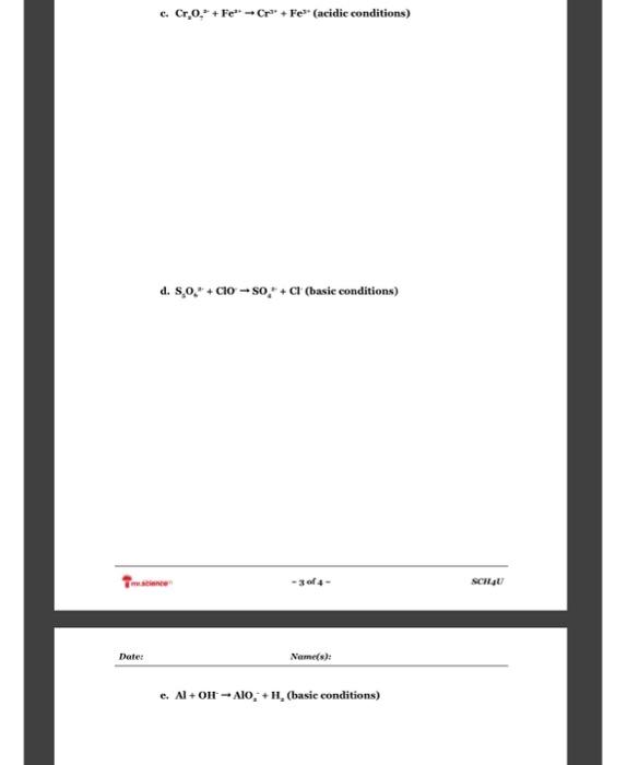 Solved 1. Balance each equation. Use the oxidation number | Chegg.com