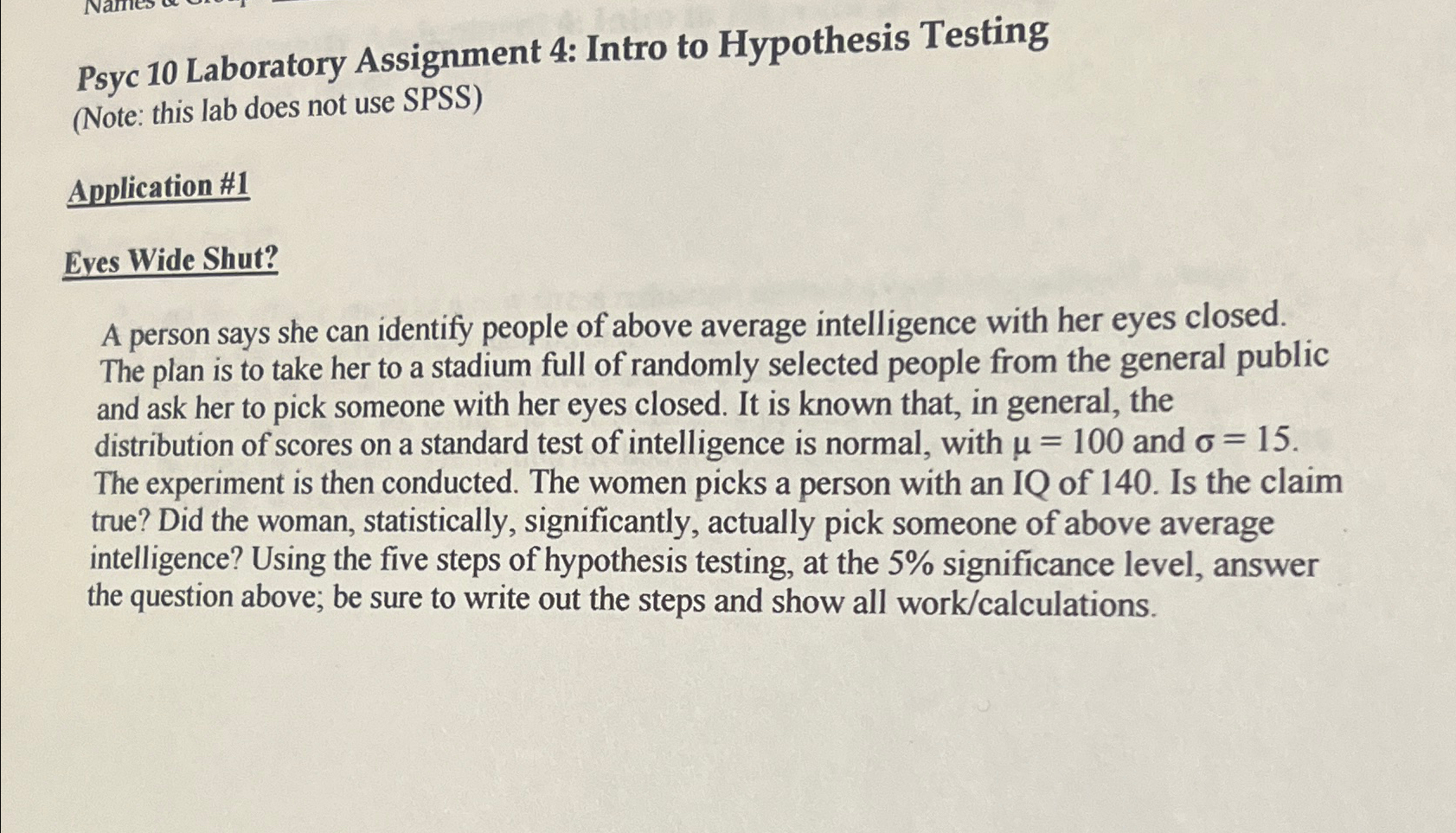 Solved Psyc 10 ﻿Laboratory Assignment 4: Intro to Hypothesis | Chegg.com