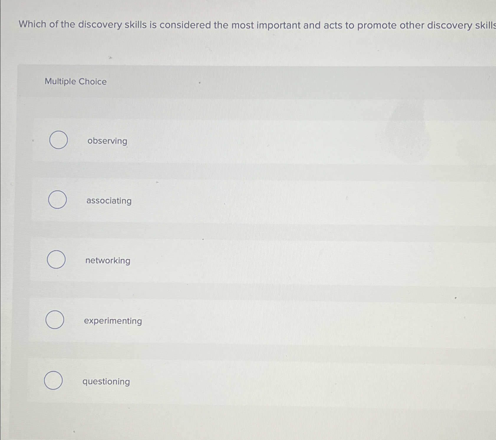 Solved Which of the discovery skills is considered the most | Chegg.com