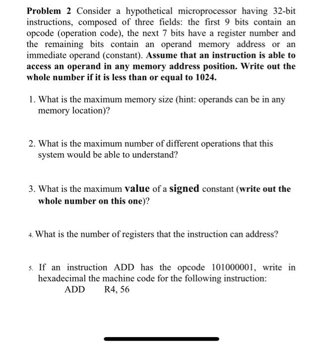 Solved Problem 2 Consider a hypothetical microprocessor | Chegg.com