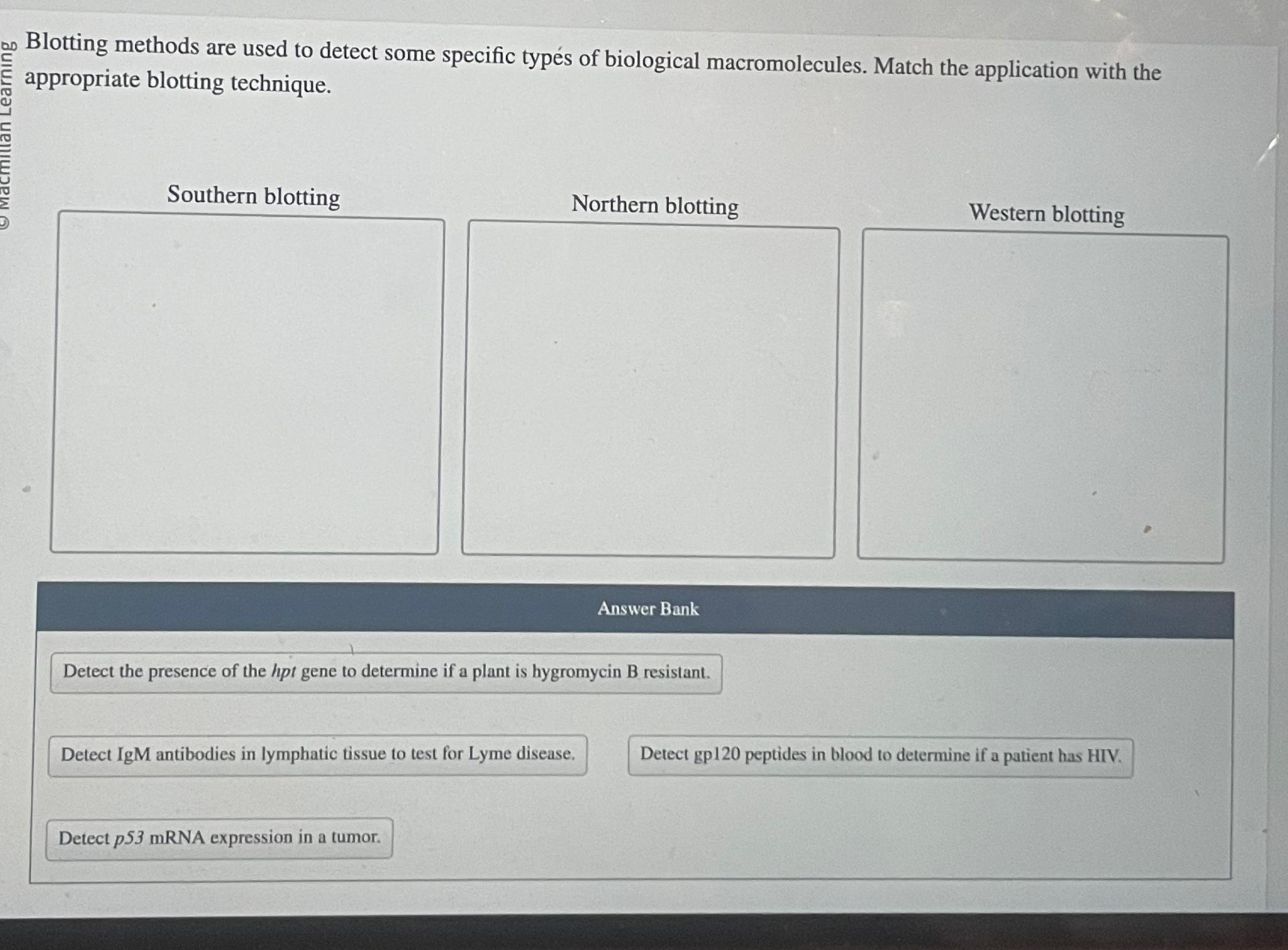 Solved Blotting methods are used to detect some specific | Chegg.com