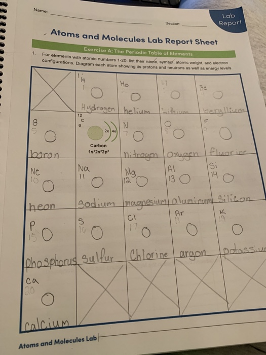 Name Section Lab Report Atoms and Molecules Lab | Chegg.com
