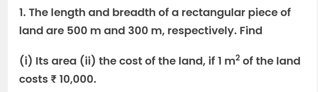 Solved The length and breadth of a rectangular piece of land | Chegg.com