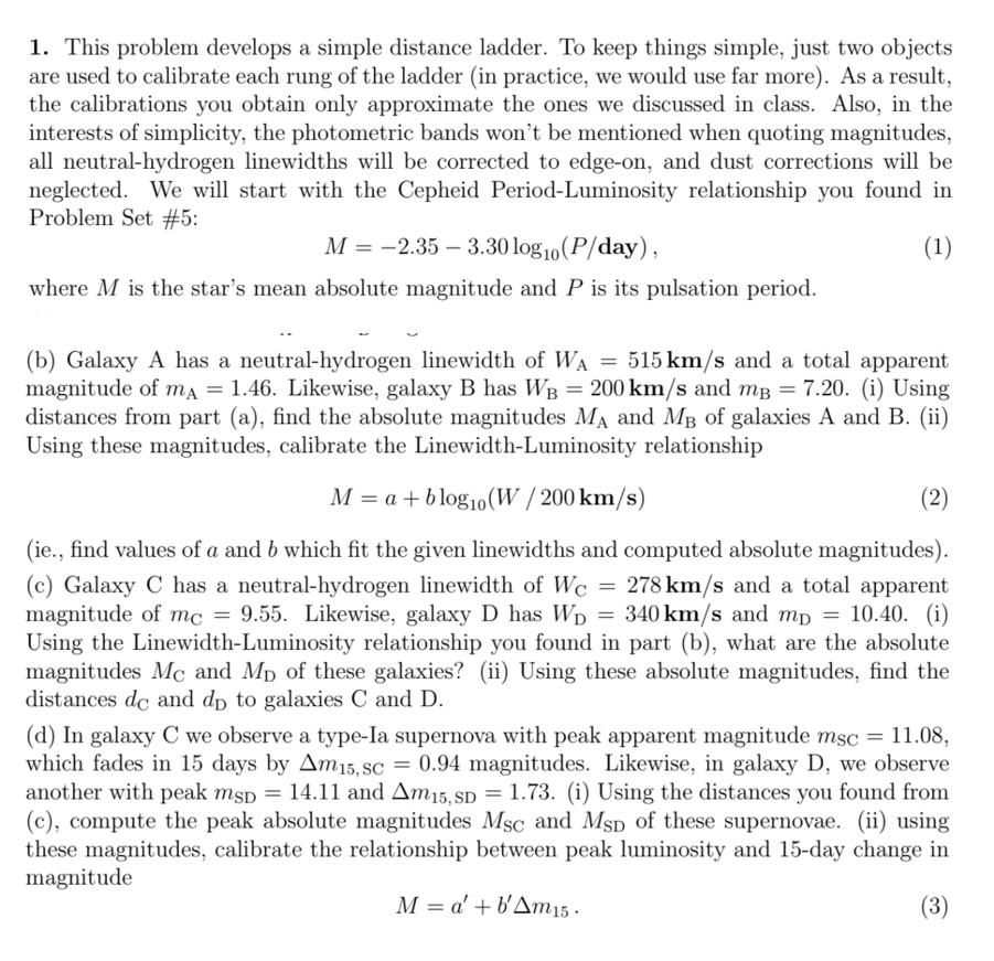 Solved This problem develops a simple distance ladder. To | Chegg.com
