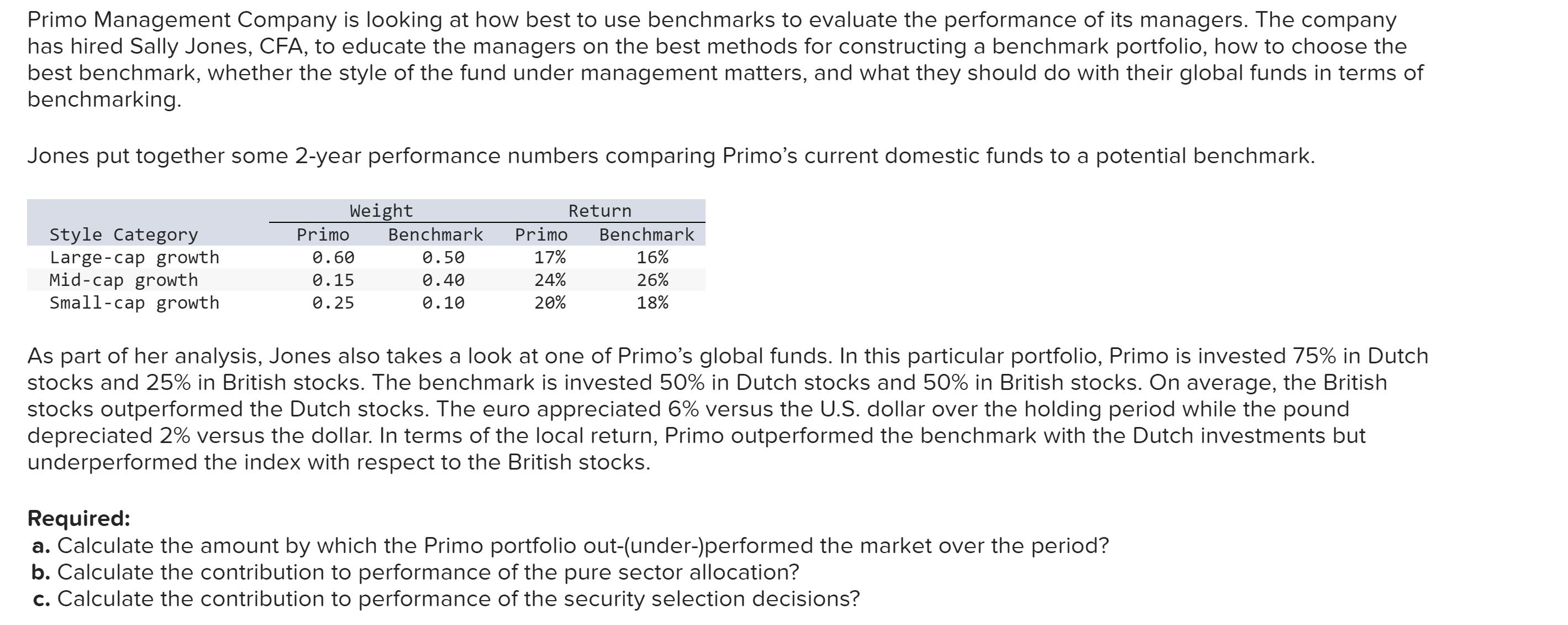 Solved Primo Management Company is looking at how best to | Chegg.com