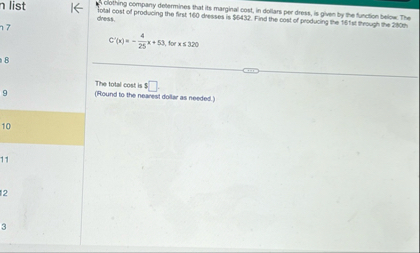 Solved n list789The total cost is $(Round to the nearest | Chegg.com