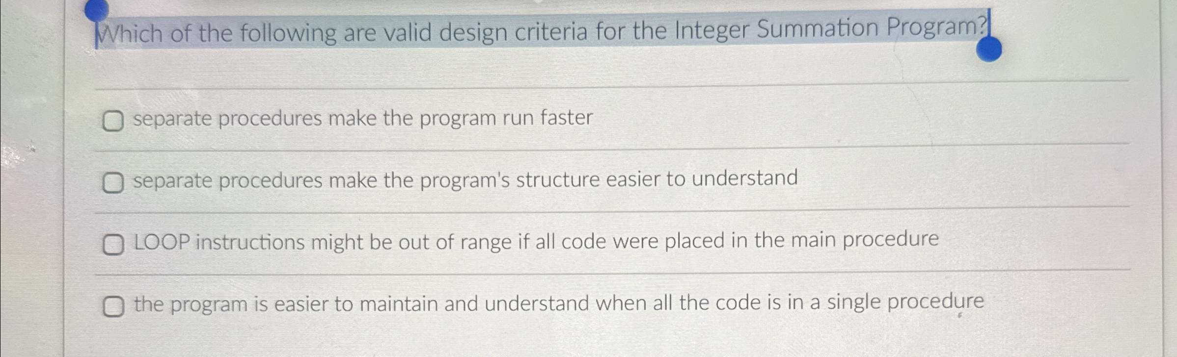 Solved Which of the following are valid design criteria for | Chegg.com