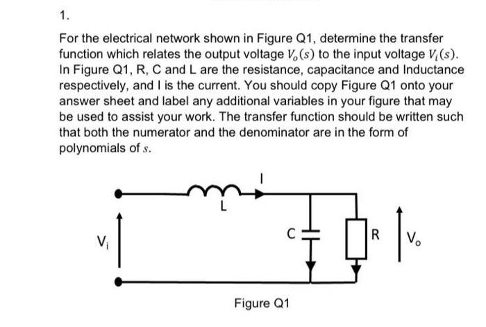 Solved 1. For the electrical network shown in Figure Q1, | Chegg.com