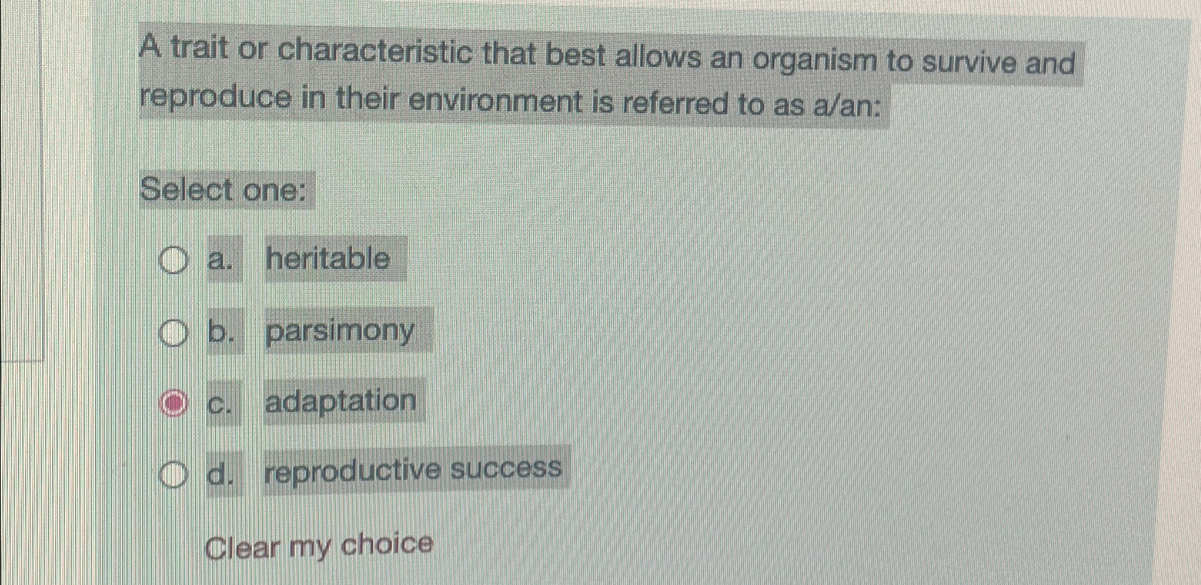 Solved A trait or characteristic that best allows an | Chegg.com