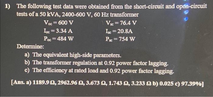 Solved The following test data were obtained from the | Chegg.com