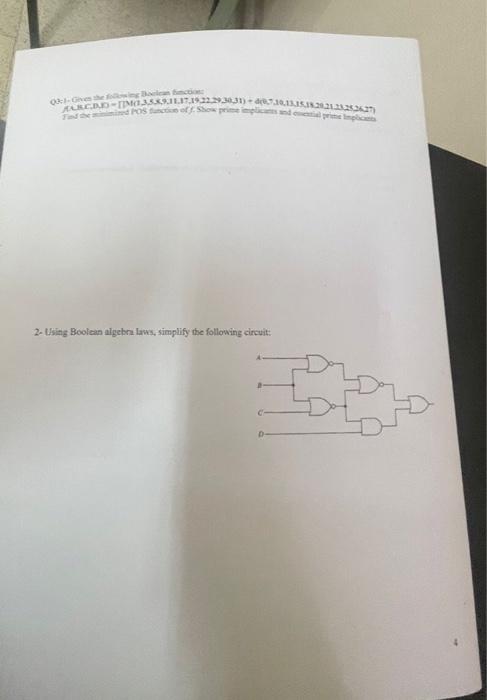 Solved 2. Wsitig Boolein algebra Lavs, simplify the | Chegg.com