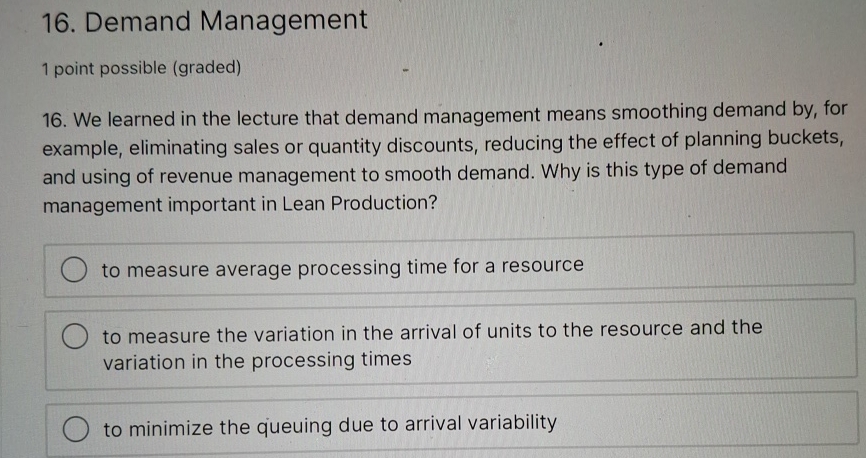 Solved Demand Management1 ﻿point possible (graded)We learned | Chegg.com