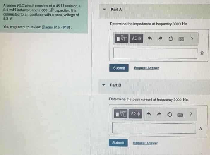 Solved Part A A series ALC circuit consists of a 45 | Chegg.com
