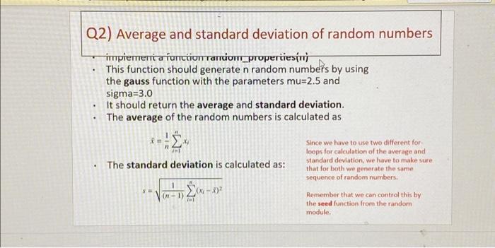 Solved Q2 Average And Standard Deviation Of Random Numbers