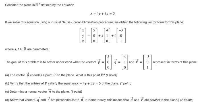 Solved Consider the plane in R3 defined by the equation | Chegg.com