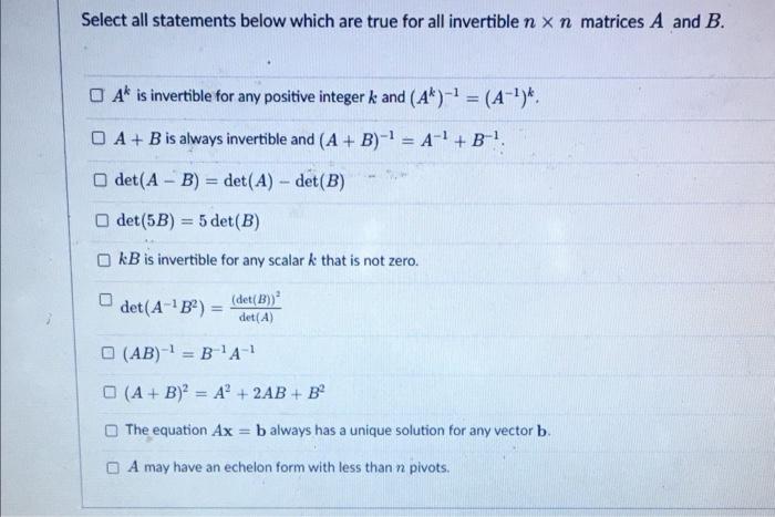 Solved Select all statements below which are true for all | Chegg.com