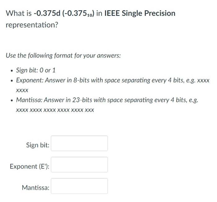 Solved What is -0.875d (-0.875,0) in IEEE Double Precision | Chegg.com