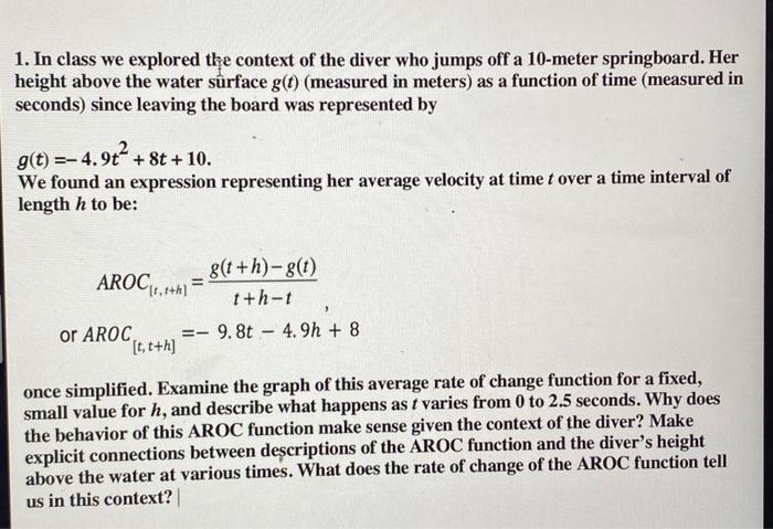 Solved 1. In class we explored the context of the diver who | Chegg.com
