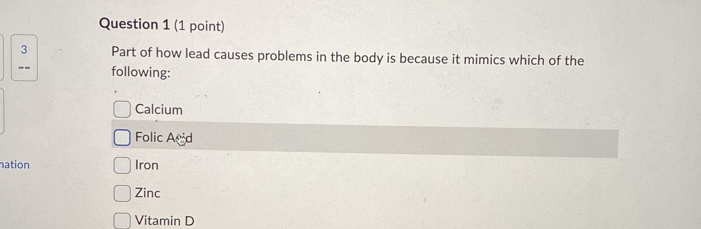 Question 1 (1 ﻿point)3Part of how lead causes | Chegg.com
