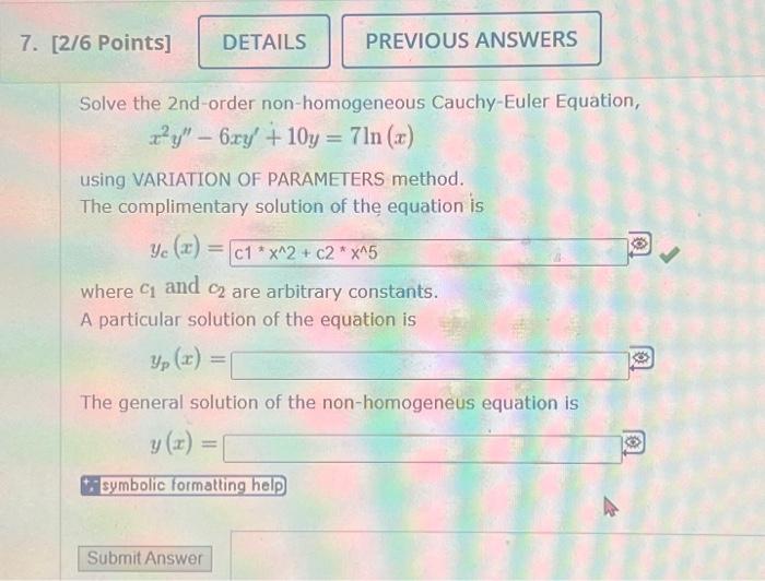 Solved Solve the 2nd-order non-homogeneous Cauchy-Euler | Chegg.com