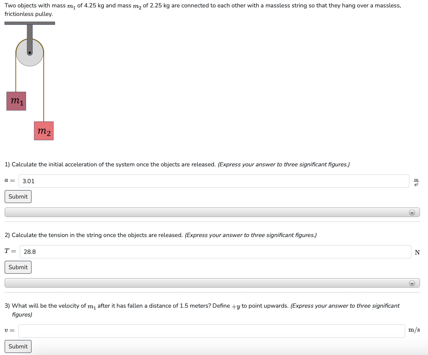 Solved by an EXPERT Two objects with mass m_(1) ﻿of 4.25 ﻿kg and mass | Chegg.com