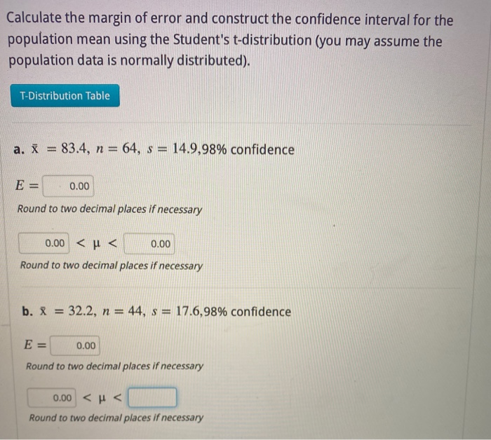 Solved Calculate the margin of error and construct the | Chegg.com