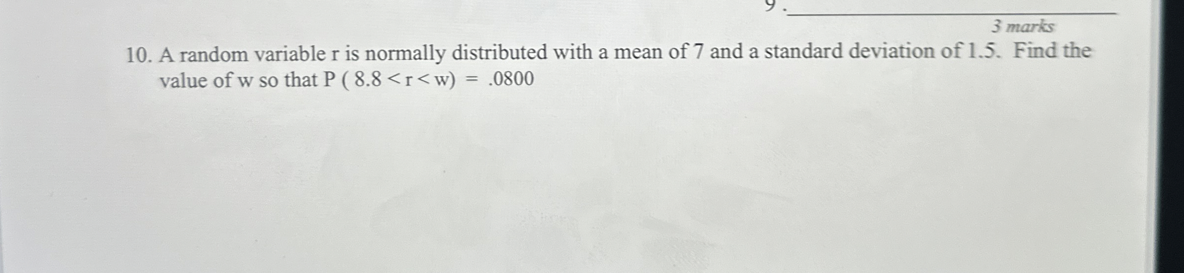 Solved 3 ﻿marks10. ﻿A random variable r ﻿is normally | Chegg.com