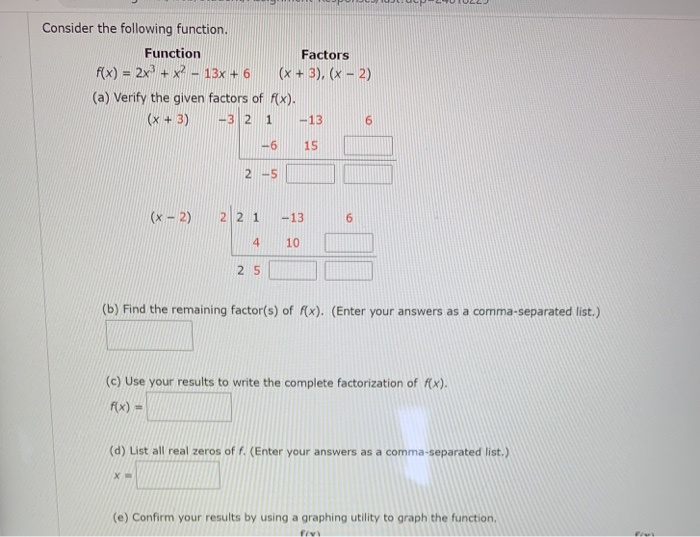 Solved Consider the following function. Function Factors | Chegg.com
