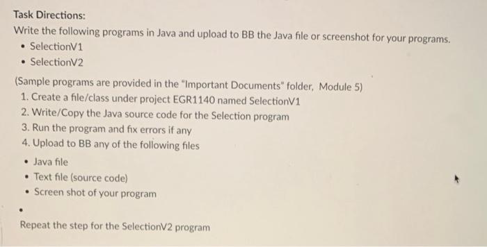 Solved Task Directions: Write the following programs in Java | Chegg.com