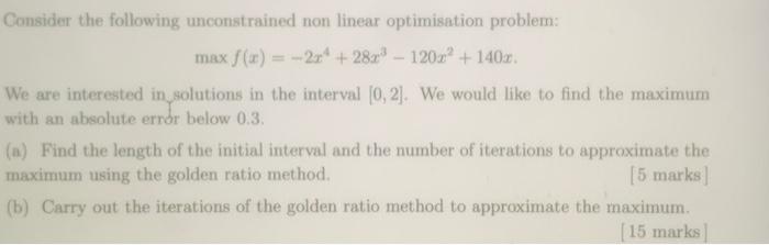 Consider the following unconstrained non linear | Chegg.com