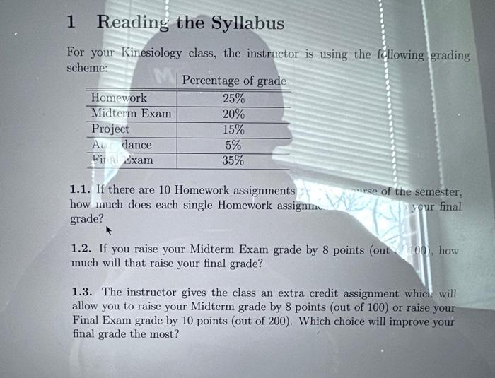 Solved 1 Reading the Syllabus For your Kinesiology class, | Chegg.com