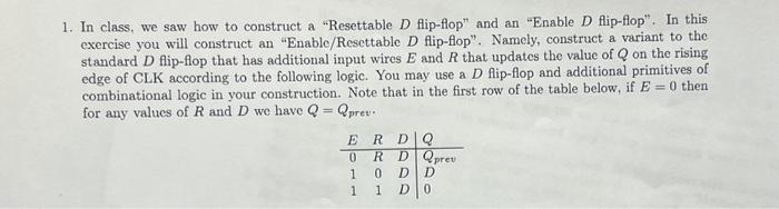 Solved In class, we saw how to construct a "Resettable D | Chegg.com