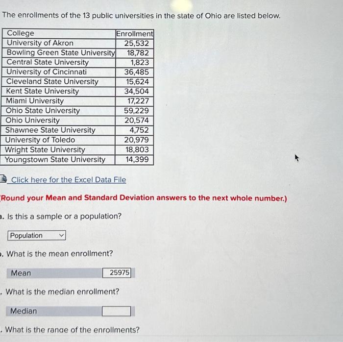 Solved The enrollments of the 13 public universities in the | Chegg.com