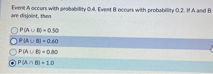 Solved Event A occurs with probability 0.4. Event B occurs | Chegg.com