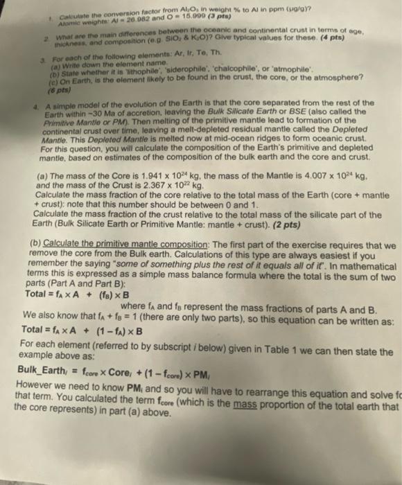 Solved 1. Cakculate the conversion factor from Al3O3 in | Chegg.com