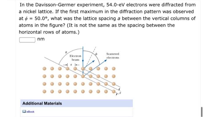 Solved In the Davisson-Germer experiment, 54.0-eV electrons | Chegg.com