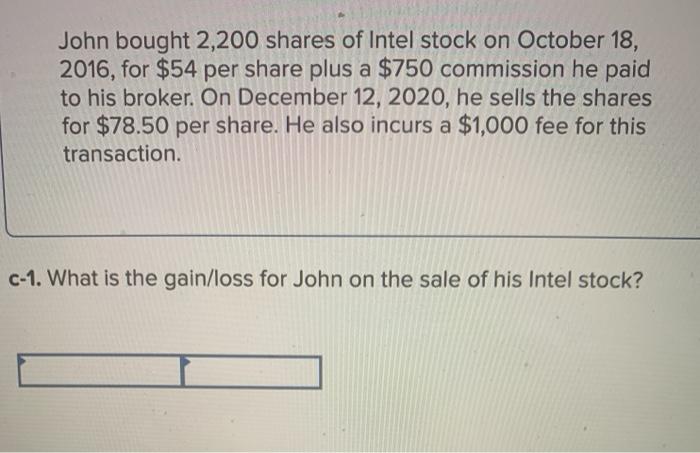 Solved John bought 2,200 shares of Intel stock on October | Chegg.com