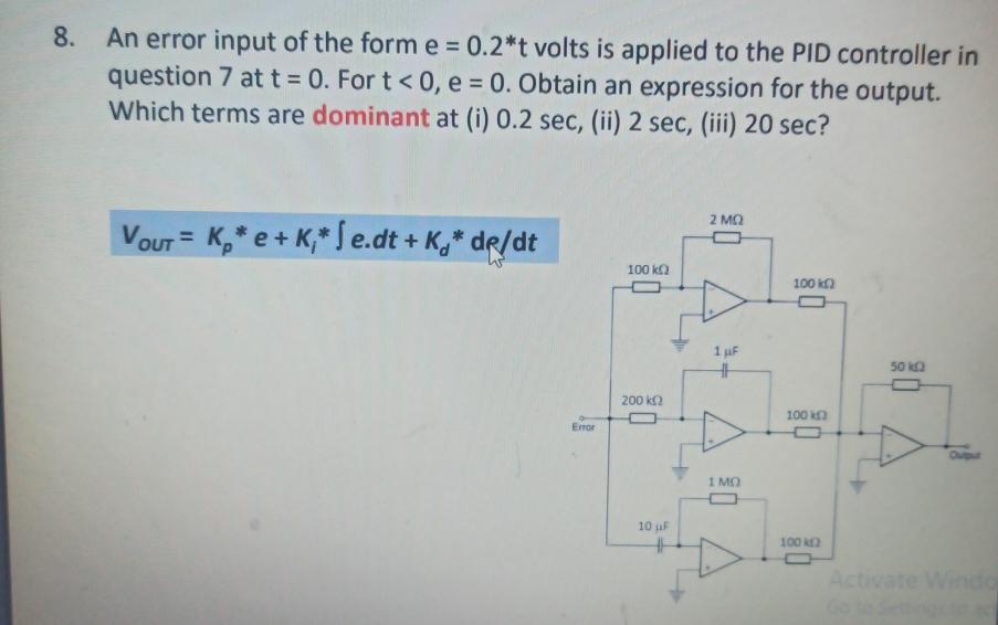 Solved An error input of the form e=0.2**t volts is applied | Chegg.com