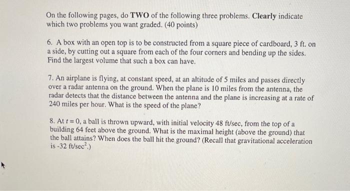 Solved On the following pages, do TWO of the following three | Chegg.com