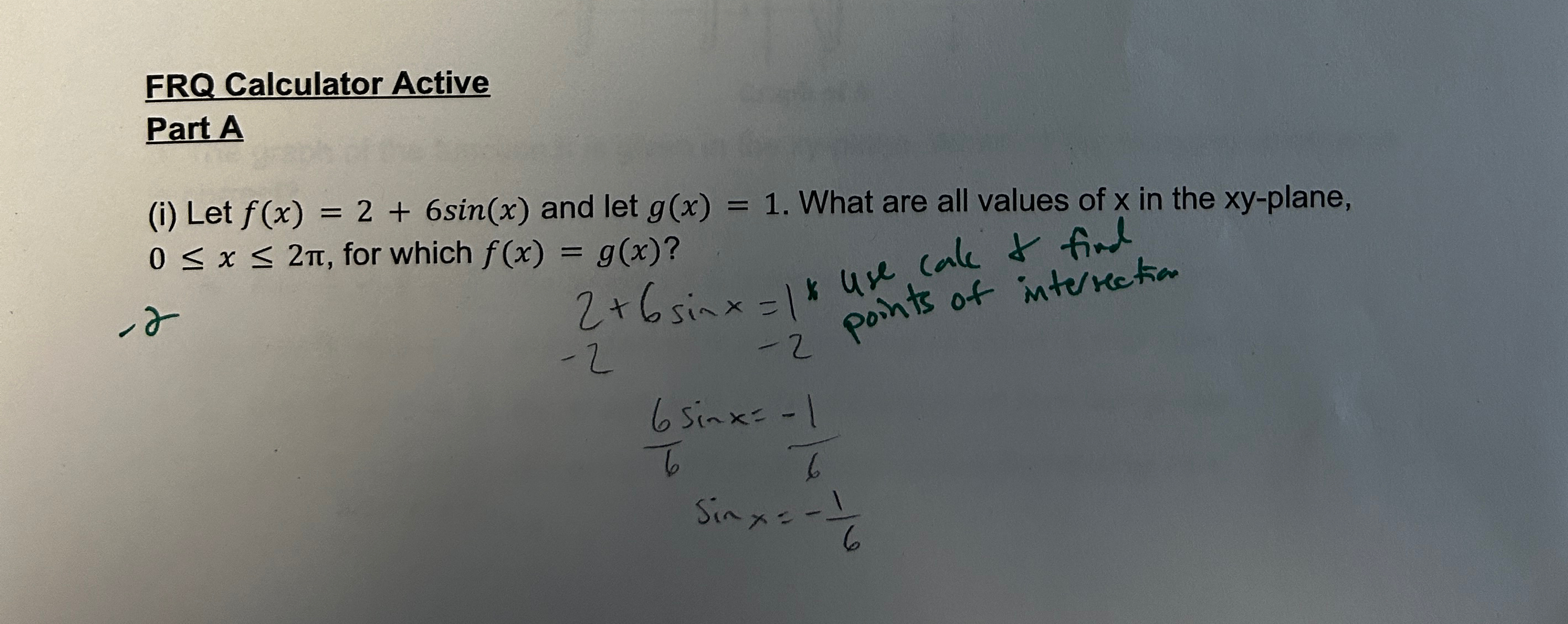 Solved FRQ Calculator ActivePart A(i) ﻿Let f(x)=2+6sin(x) | Chegg.com