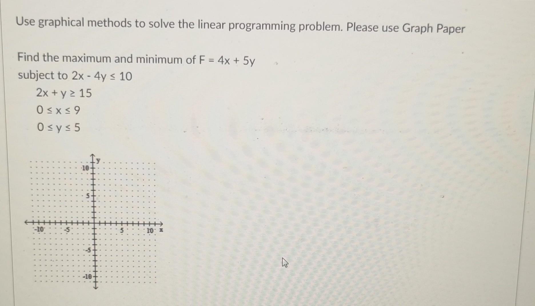 Solved Use graphical methods to solve the linear programming | Chegg.com Solved Use graphical methods to solve the linear programming | Chegg.com