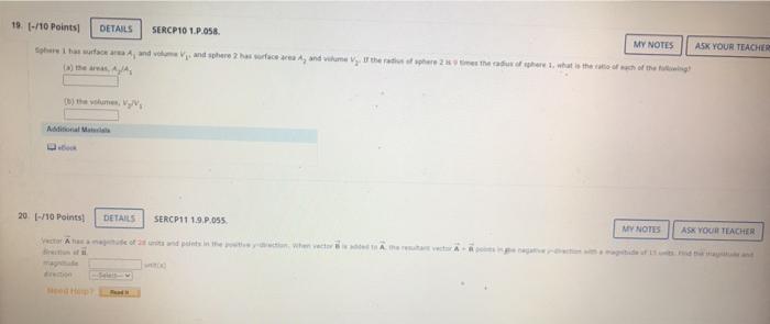 Solved 19. 1-/10 Points DETAILS SERCP10 1.P.058 MY NOTES She | Chegg.com Solved 19. 1-/10 Points DETAILS SERCP10 1.P.058 MY NOTES She | Chegg.com