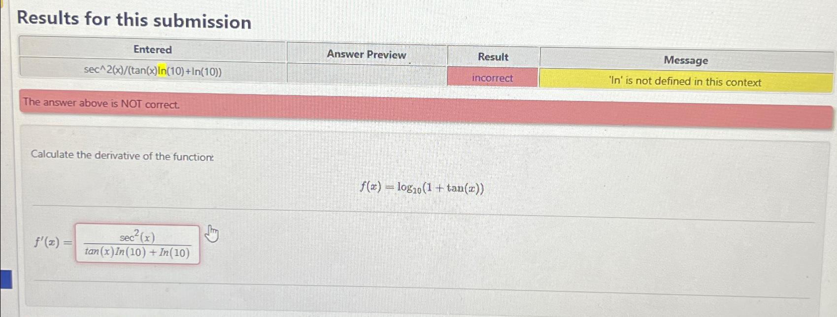 Solved Results for this submission\table[[Entered,Answer | Chegg.com