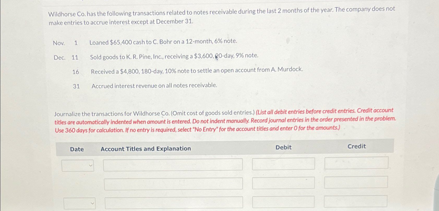 Solved Wildhorse C. ﻿has the following transactions related | Chegg.com