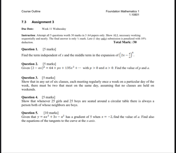Solved Foundation Mathematics 1 ﻿Assignment 3Instruction: | Chegg.com