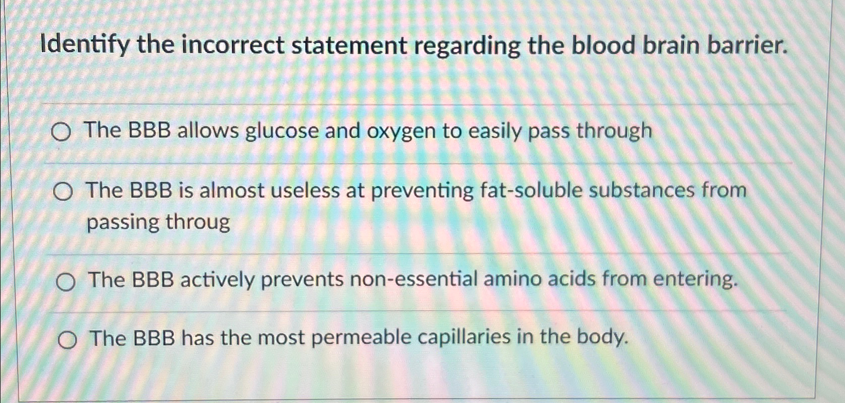 Solved Identify the incorrect statement regarding the blood | Chegg.com