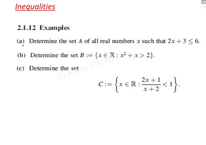 Solved 2.1.12 Examples (a) Determine the set A of all real | Chegg.com