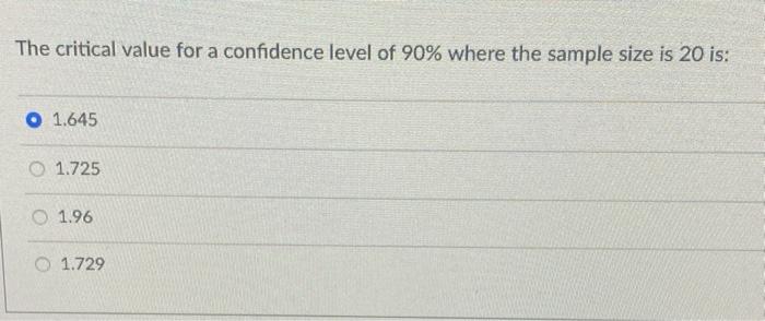 Solved The critical value for a confidence level of 90% | Chegg.com