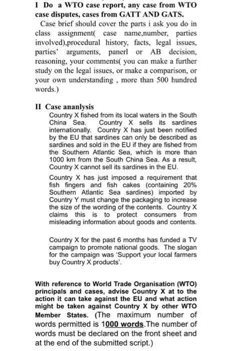 I Do a WTO case report, any case from WTO case | Chegg.com